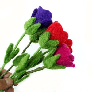 Set of 5 Long Stem Flowers Handmade Felt Flower Bouquet Valentines Day ...