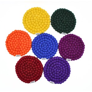 Seven Chakra Rainbow Trivets round Handmade Wool Ball Trivets in Chakra ...
