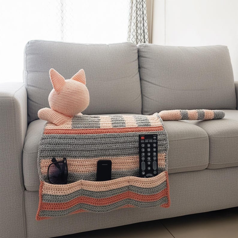 Crochet Cat Sofa Organizer Pattern, Amigurumi Couch Arm Storage (PDF ...