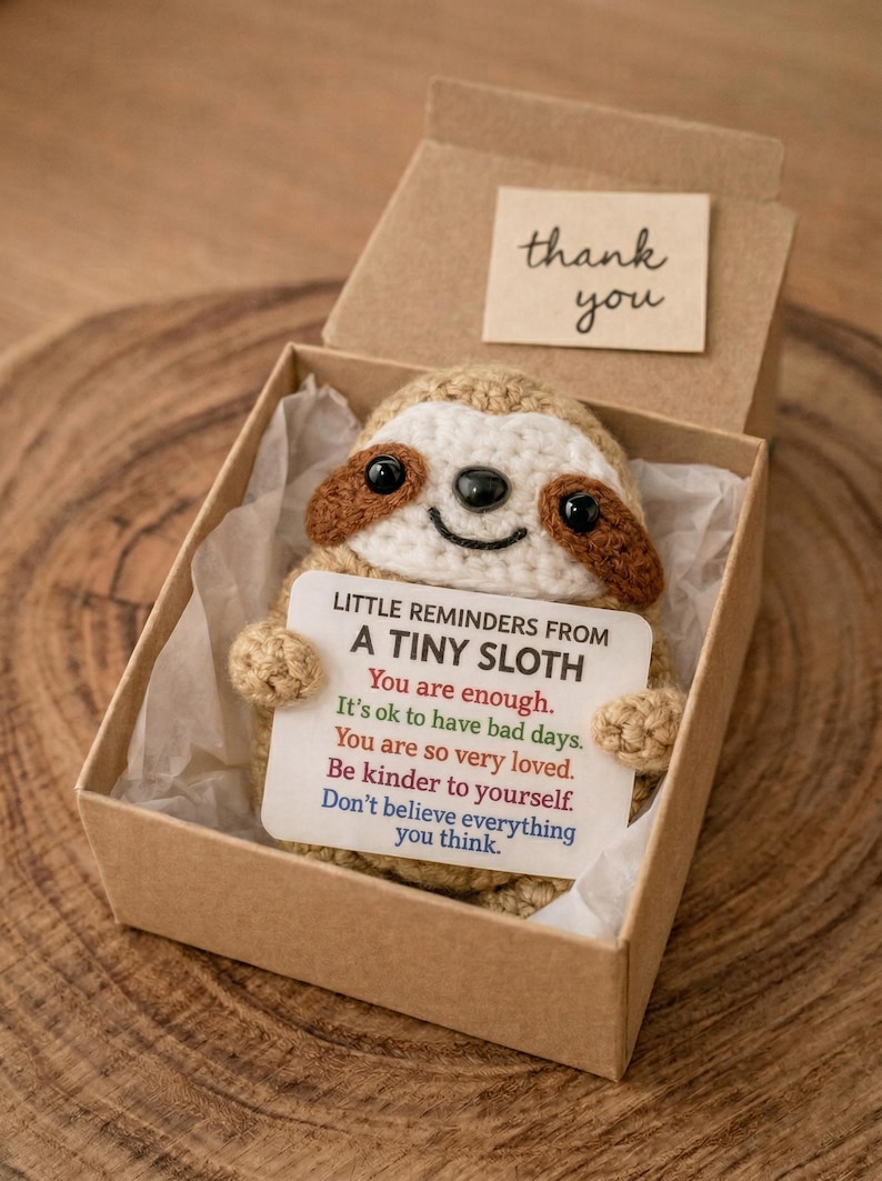 Crochet Sloth Pocket Hug | Affirmation Keepsake, Emotional Support ...