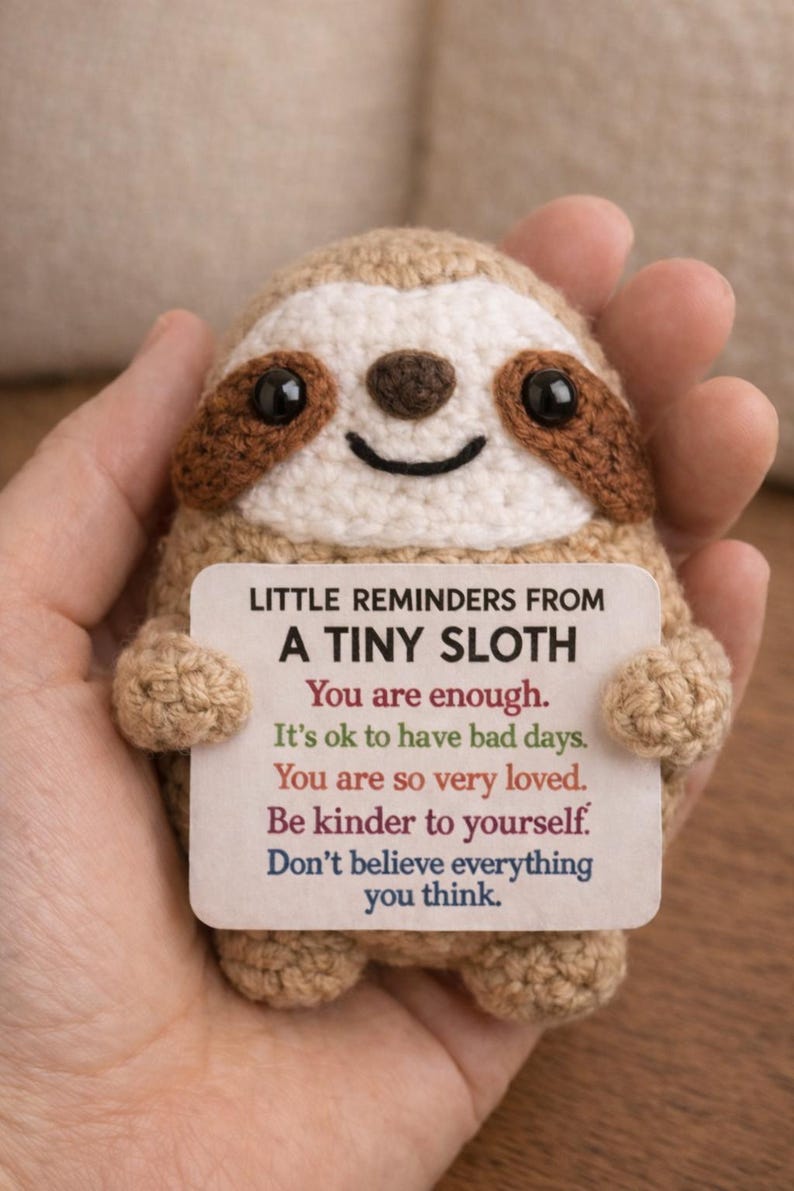 Crochet Sloth Pocket Hug | Affirmation Keepsake, Emotional Support ...