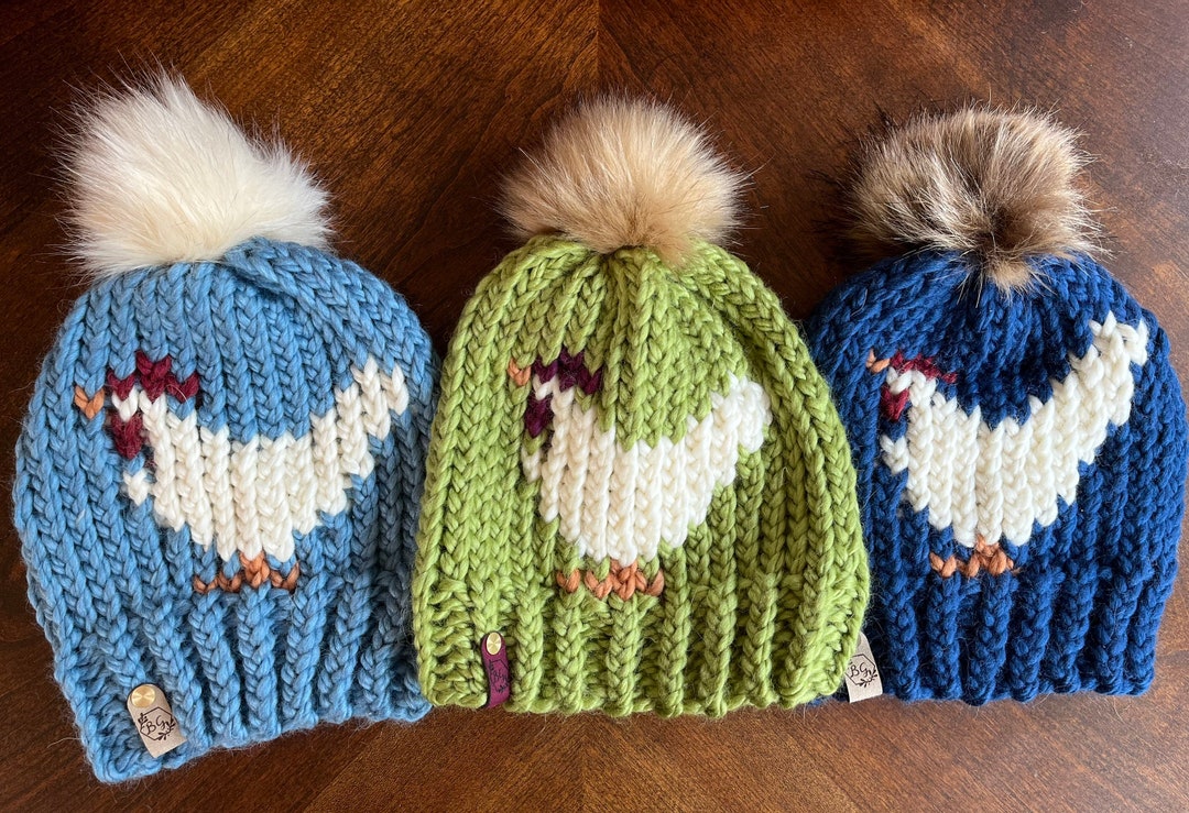 Build Your Own Chicken Knitted Beanie - Chicken Print Hat - Fall Hat ...