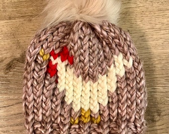 Build Your Own Chicken Knitted Beanie Chicken Print Hat Fall Hat Pom ...