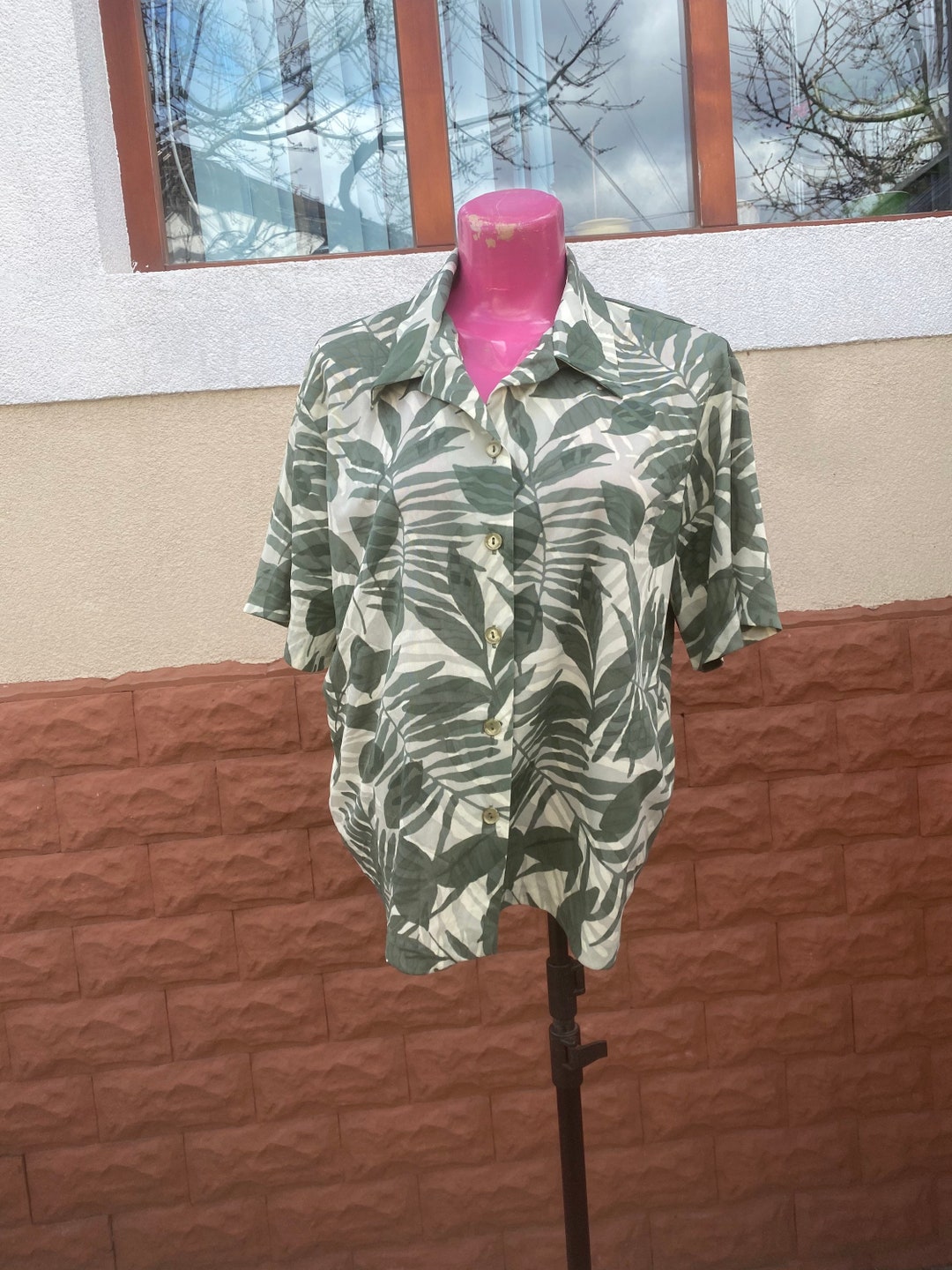 Vintage Green Botanical Leaf Blouse, Size L - Etsy