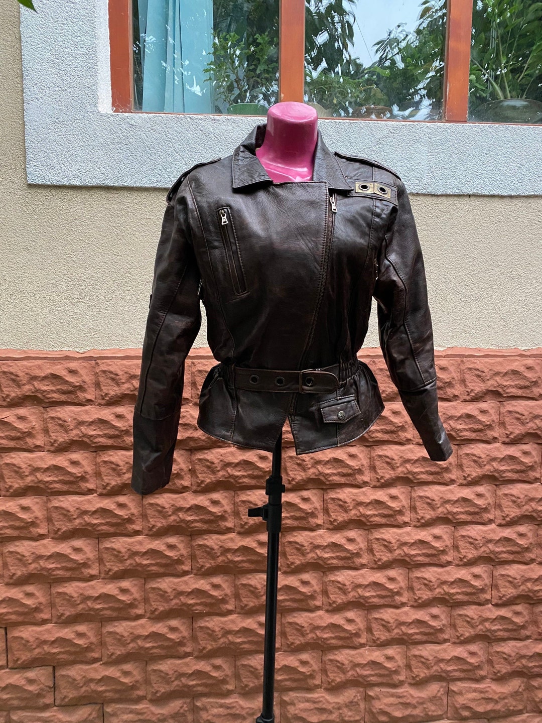 Real Leather Motorcycle Vintage Brown Italian Jacket, Made in Italy - Etsy