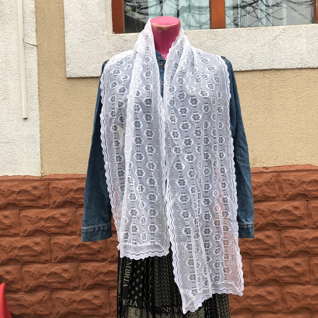 Floral White Scarf - Etsy