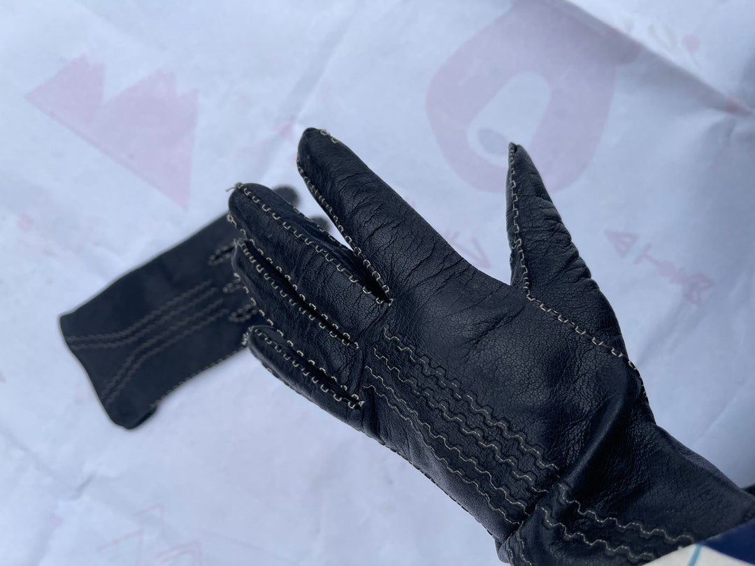 Vintage Leather Gloves, Women Dark Blue Gloves - Etsy