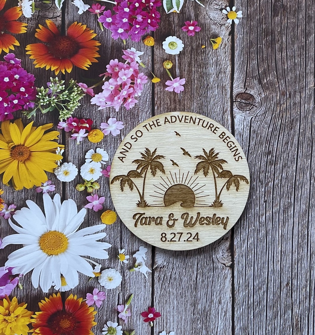 Laser Engraved Beach Wedding Favor Magnet: Baltic Birch, Personalized ...