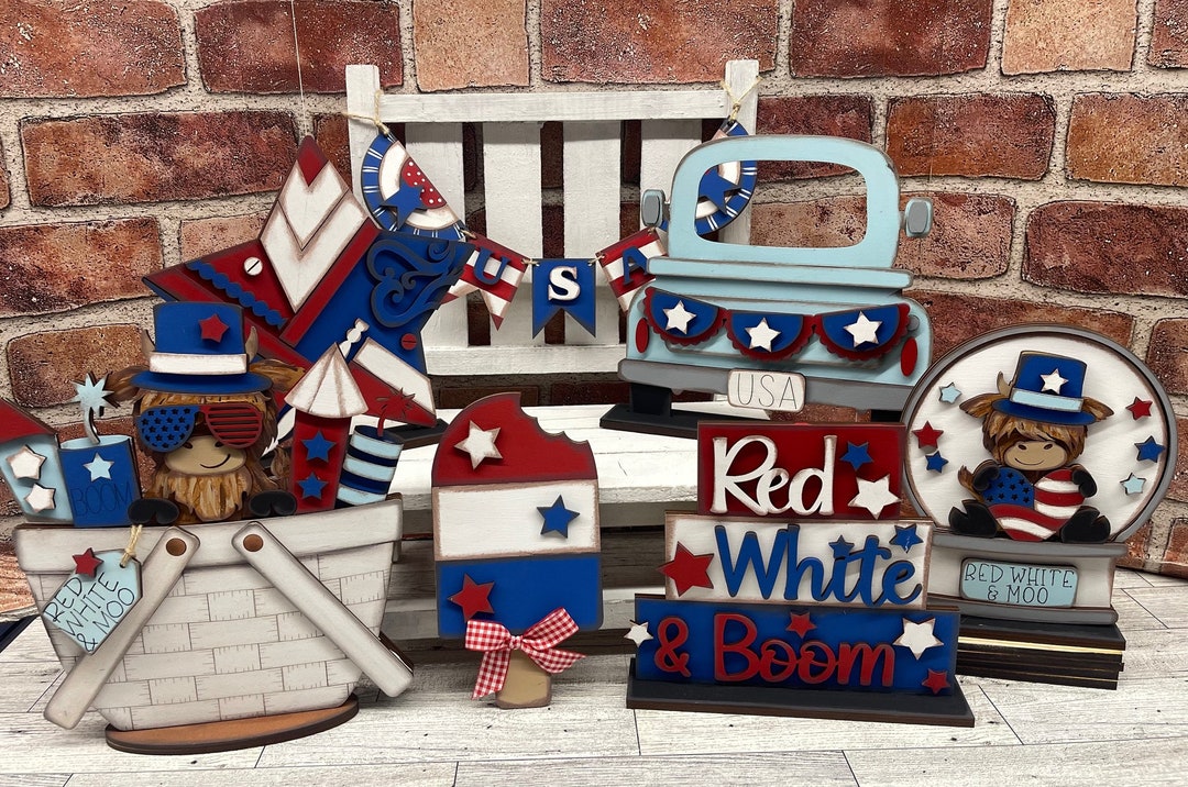 June Monthly Kit, Patriotic Themed, DIY Unpainted Wooden Cutout Ready ...