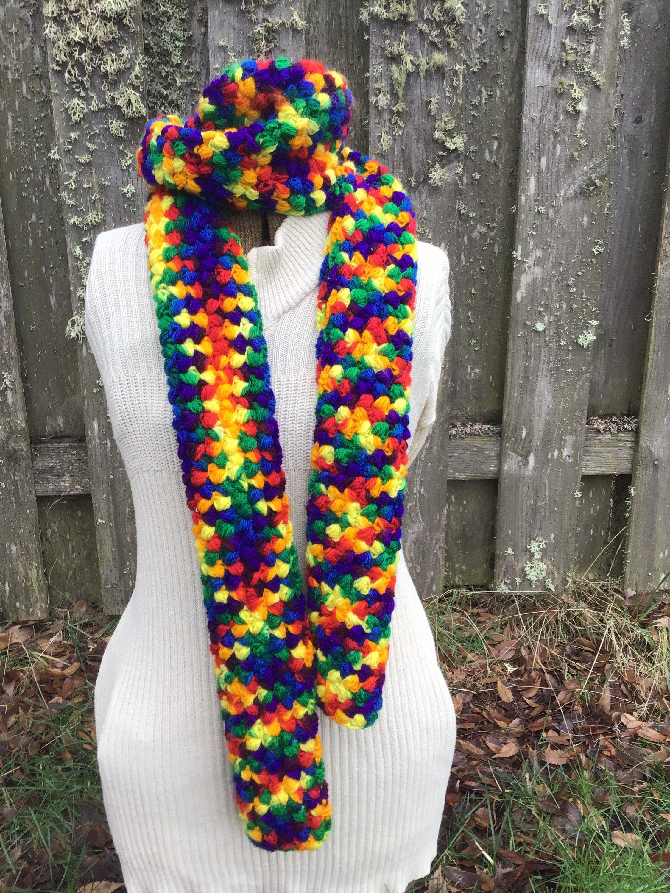 Rainbow Scarf, Crochet Rainbow Scarf, Handmade Rainbow Scarf - Etsy