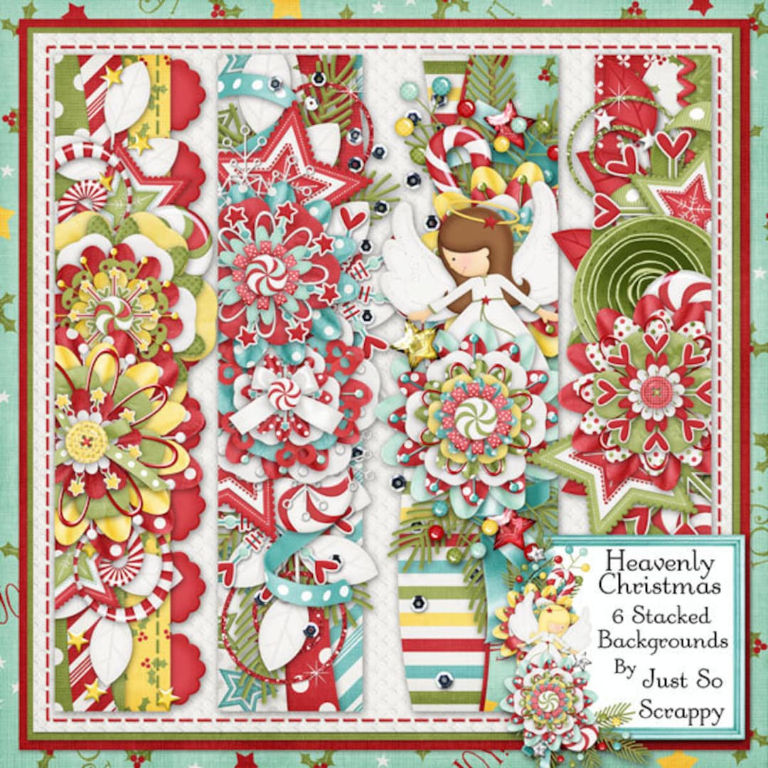 Heavenly Christmas Digital Scrapbook Kit, Page Borders, Holiday, Winter ...
