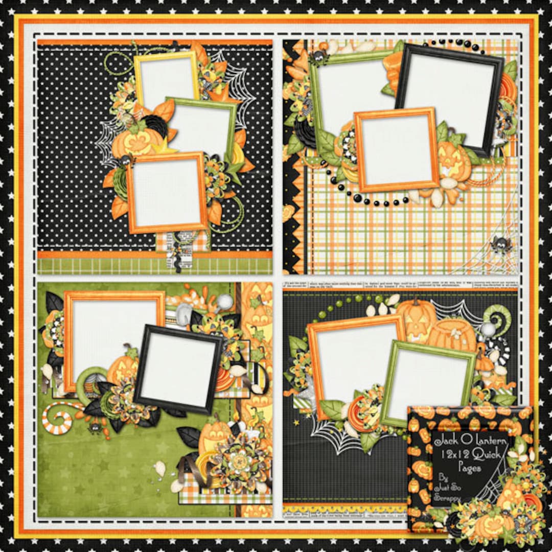 Jack O Lantern Halloween 12x12 Holiday Pre Made Quick Pages for Digital ...