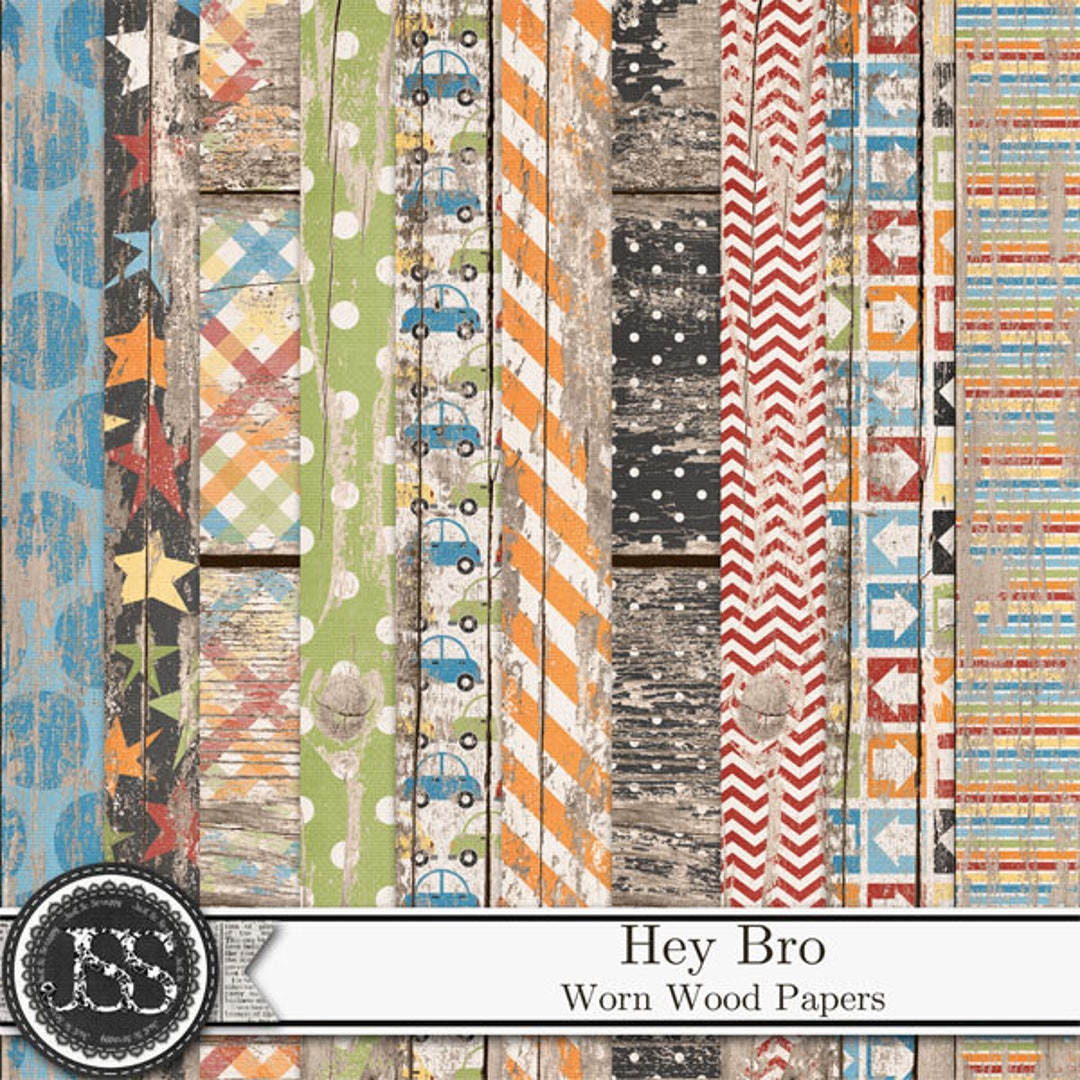 Hey Bro 12x12 Worn Wood Pattern Papers and Backgrounds, Digital ...