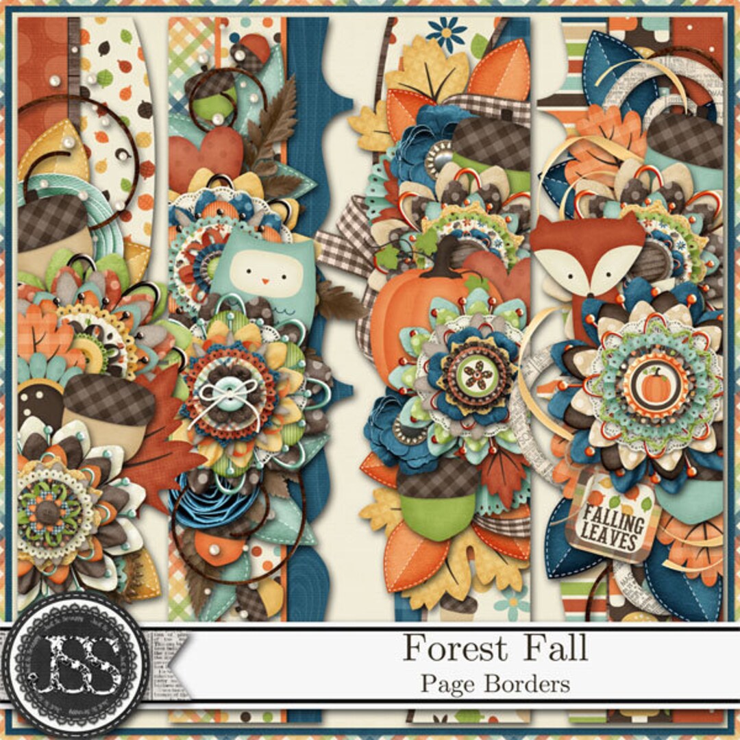 Forest Fall Autumn Page Borders, Digital Scrapbook Kit, Embellishments ...