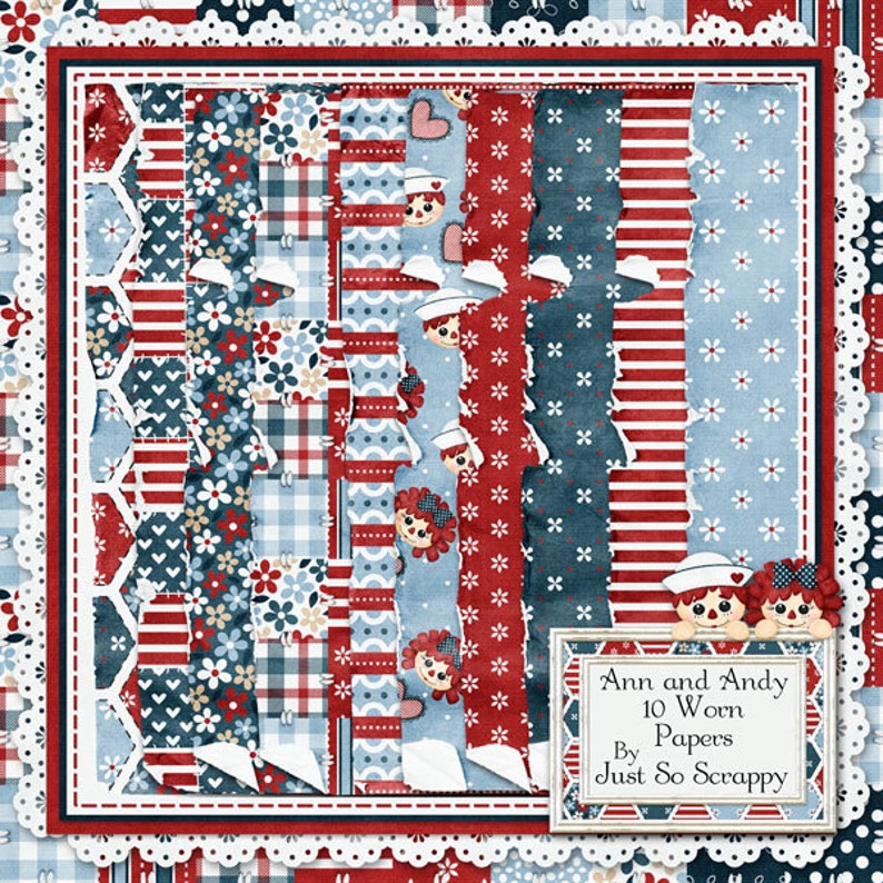 Rag Doll Digital Scrapbook Kit Worn and Torn Papers Pack | Etsy