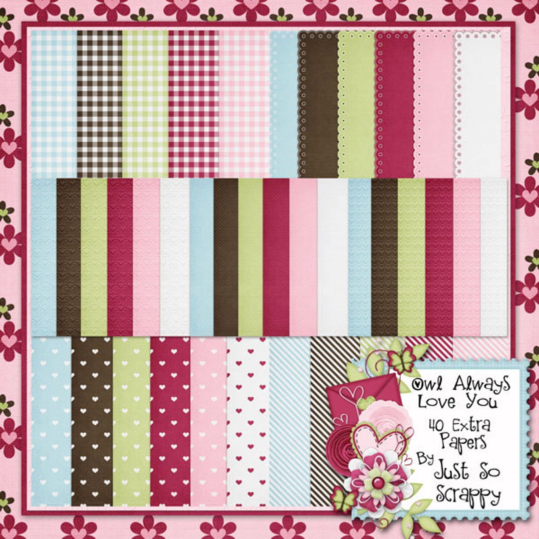 Owl Always Love You Digital Scrapbook Kit Extra Papers Pack - Digital ...