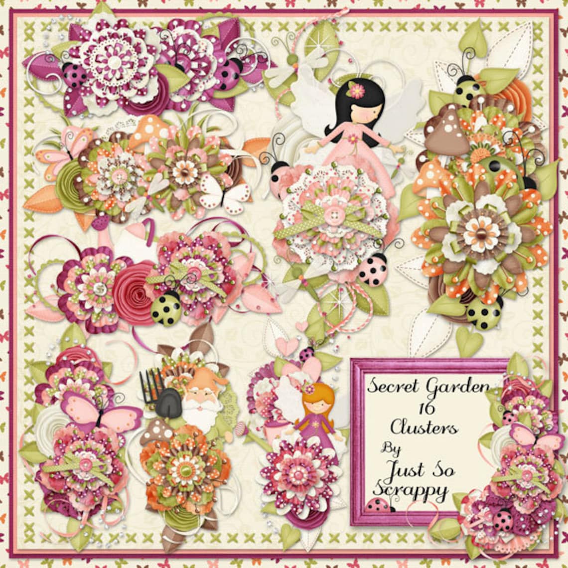 Clusters Secret Garden Digital Scrapbook Kit Clusters - Etsy