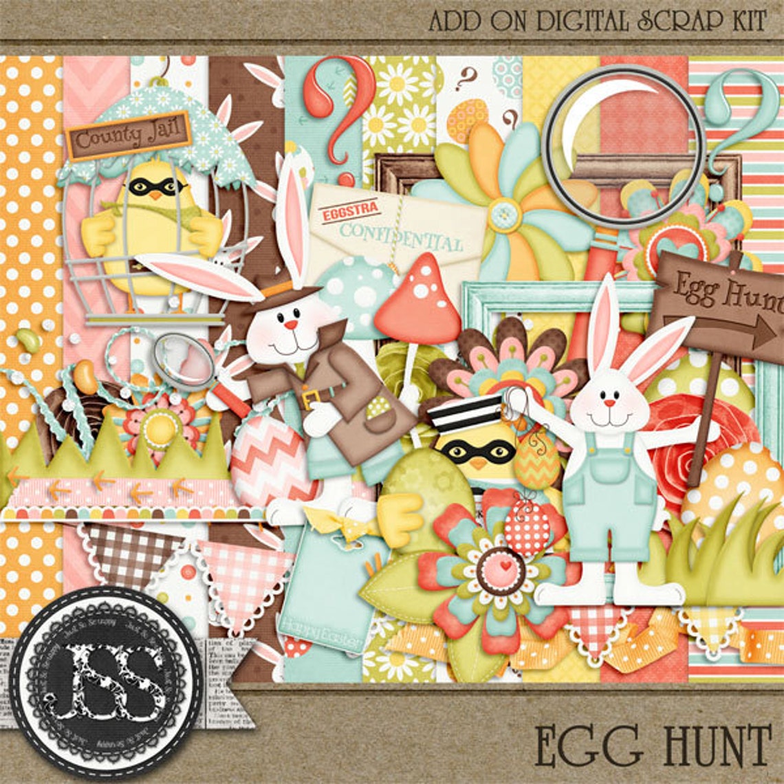 Egg Hunt Add on Easter or Spring Digital Scrapbooking Kit | Etsy