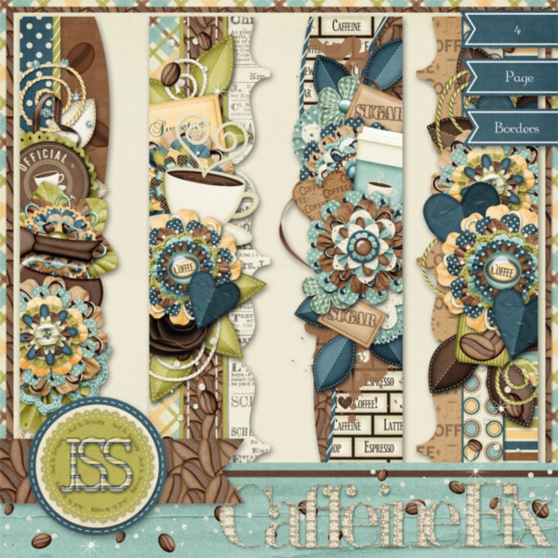 Caffeine Fix Coffee Page Borders, Embellishments, Digital Scrapbooking ...