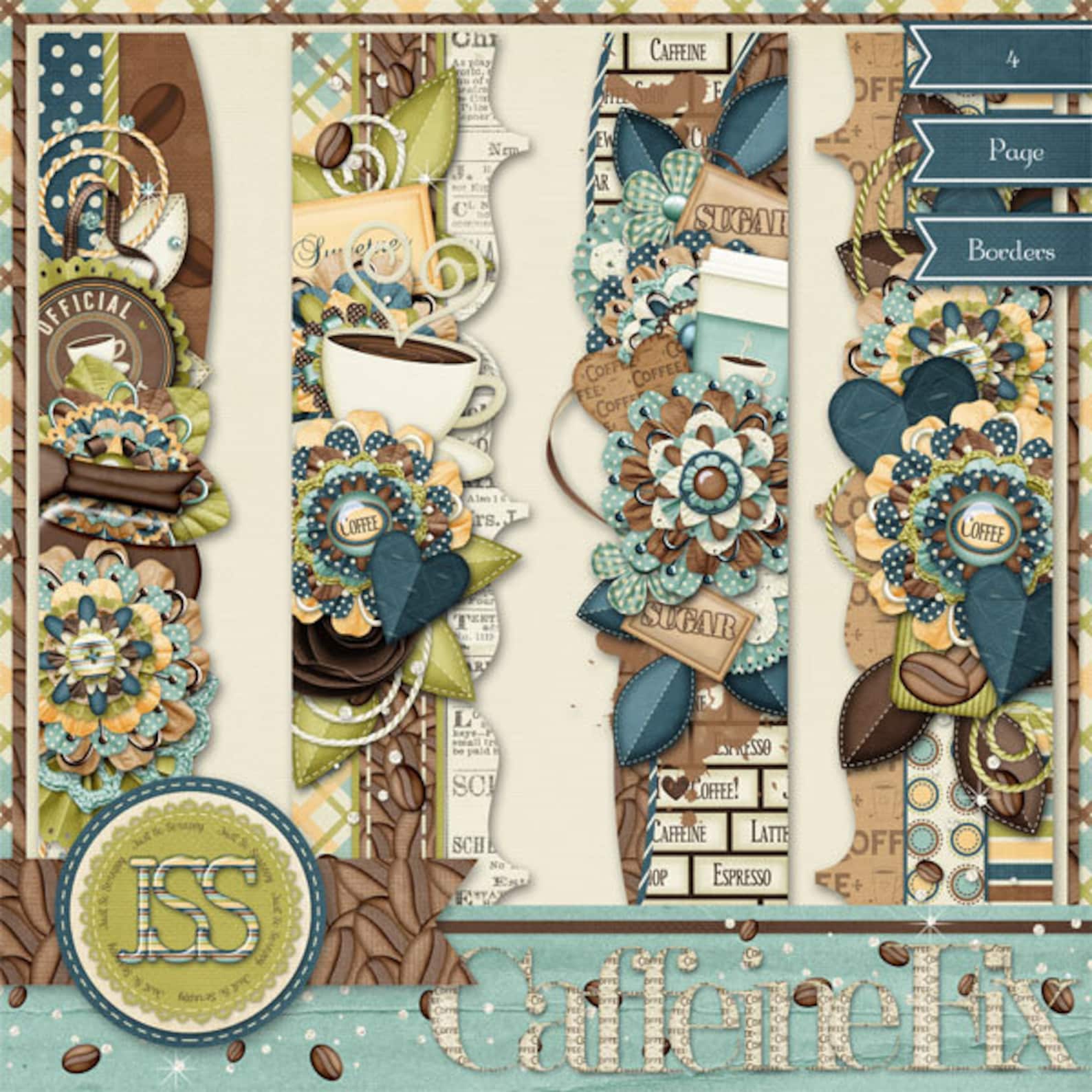 Caffeine Fix Coffee Page Borders, Embellishments, Digital Scrapbooking ...