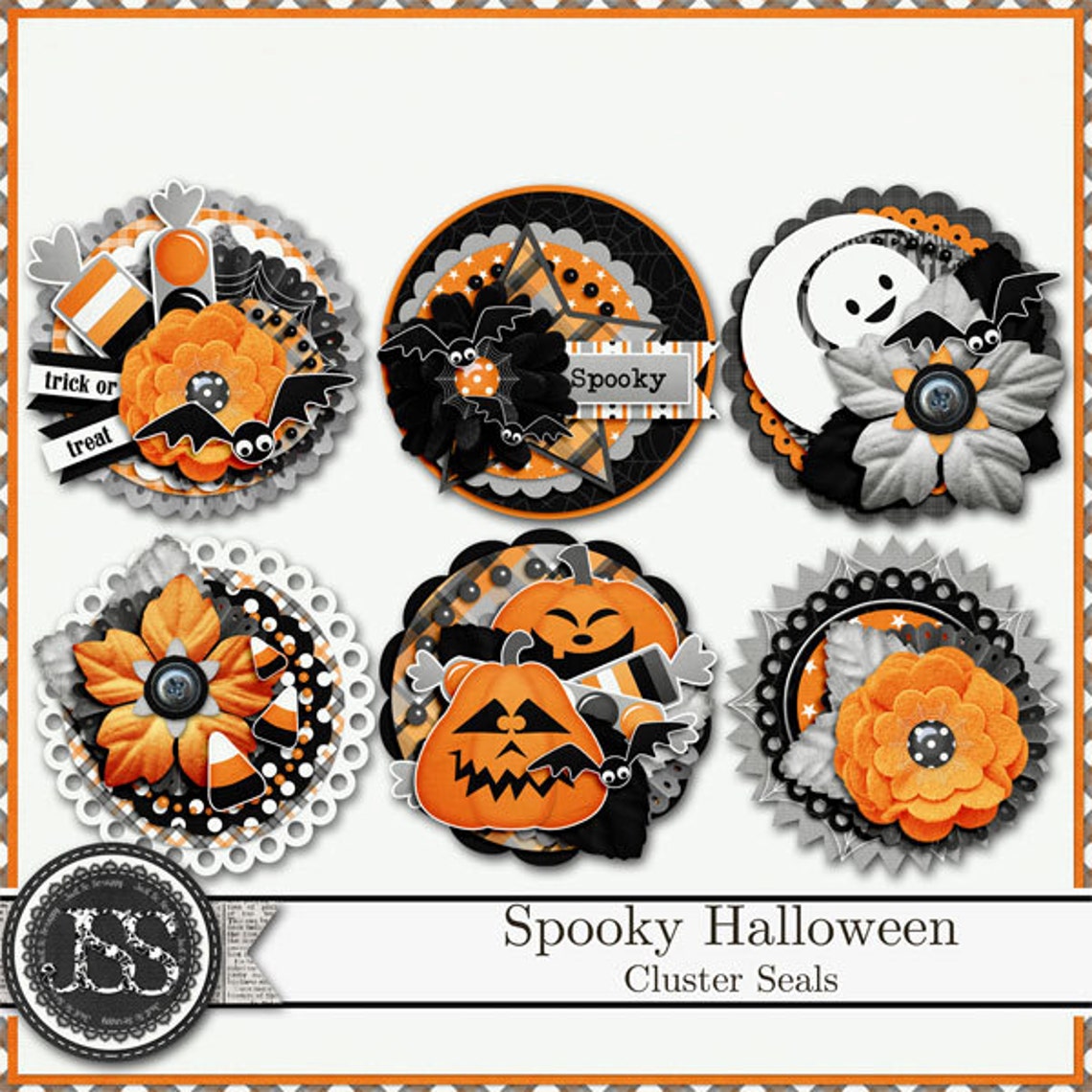 Spooky Halloween Cluster Seals Elements Digital Scrapbooking | Etsy