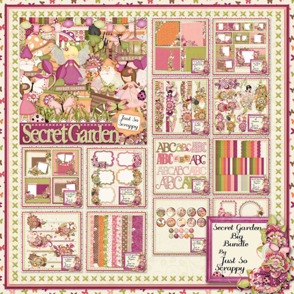 Secret Garden Digital Scrapbook Kit Big Bundle Collection - Digital ...