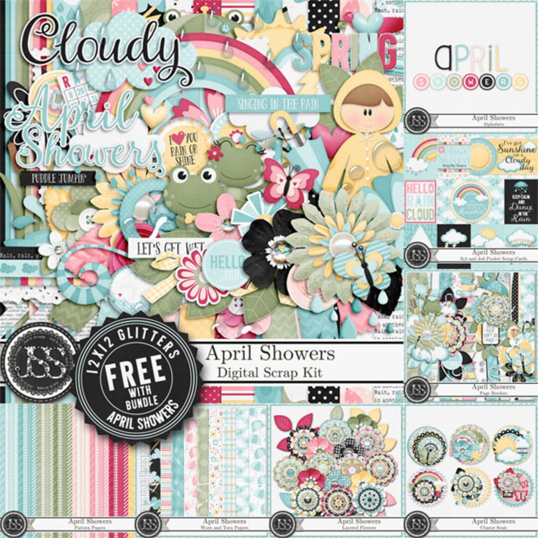 April Showers Spring, Digital Scrapbook Kit, Bundled Collection - Etsy