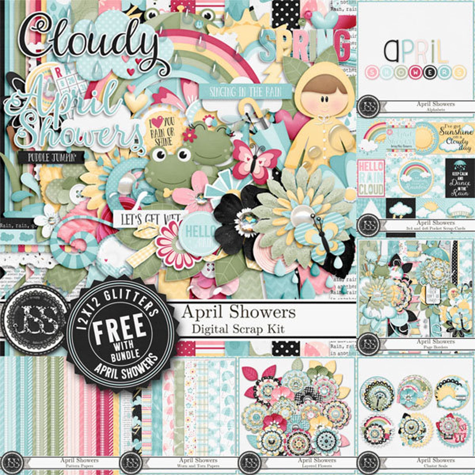 April Showers Spring Digital Scrapbook Kit Bundled | Etsy