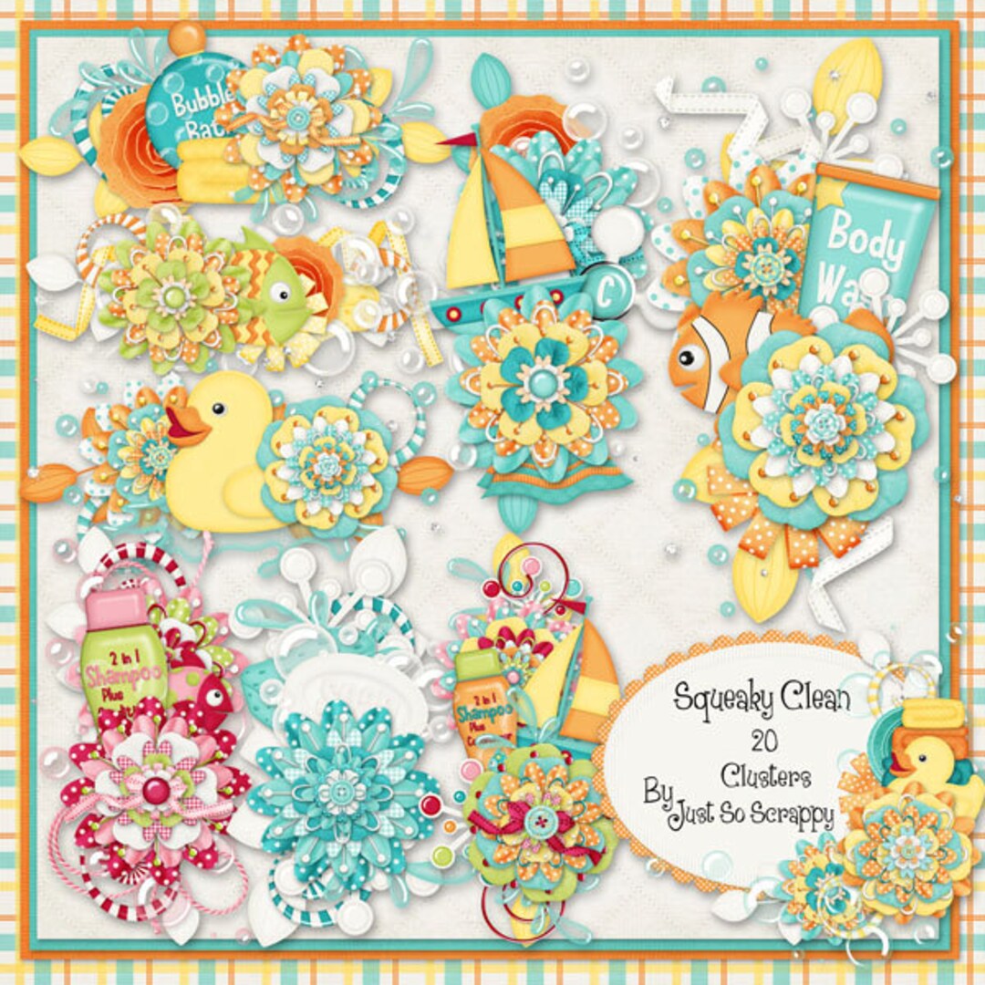 Squeaky Clean Digital Scrapbook Kit Clusters - Digital Scrapbooking - Etsy