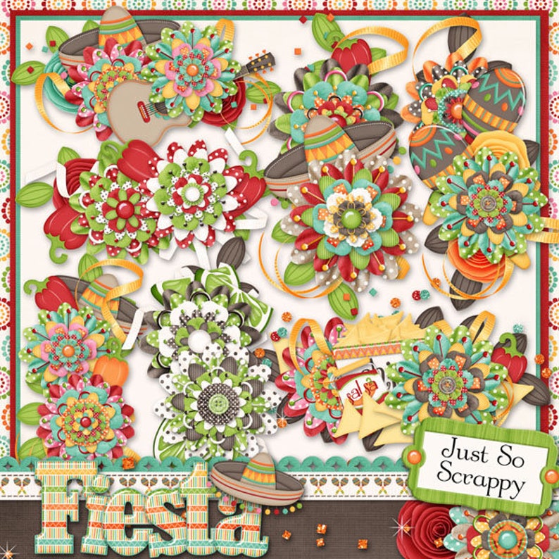 Fiesta Cluster Elements for Digital Scrapbooking | Etsy