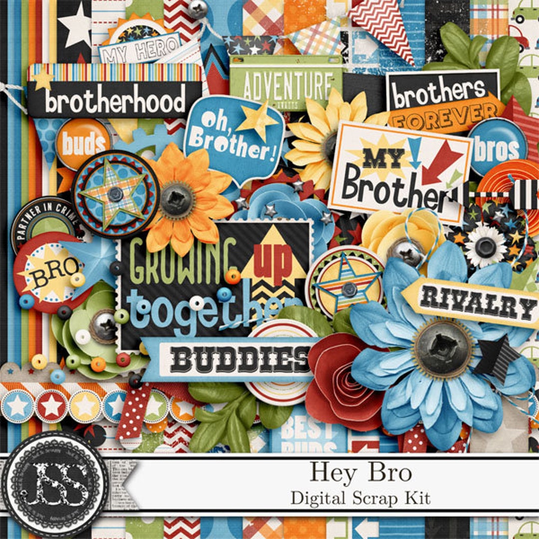 Hey Bro 12x12 Digital Scrapbook Kit, Brothers, Masculine, Boys - Etsy