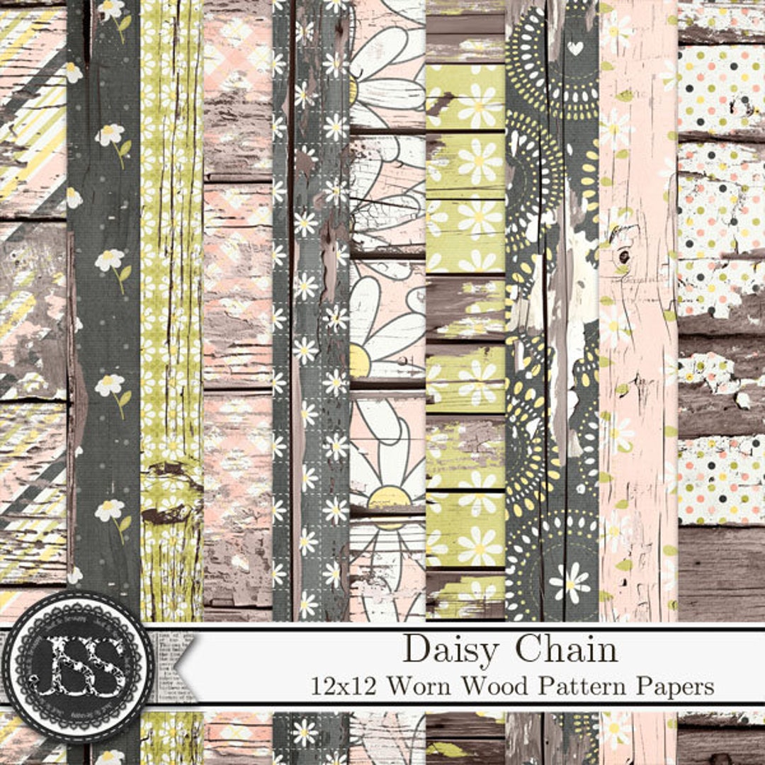 Daisy Chain 12x12 Worn Wood Pattern Papers Digital Scrapbook Kit ...