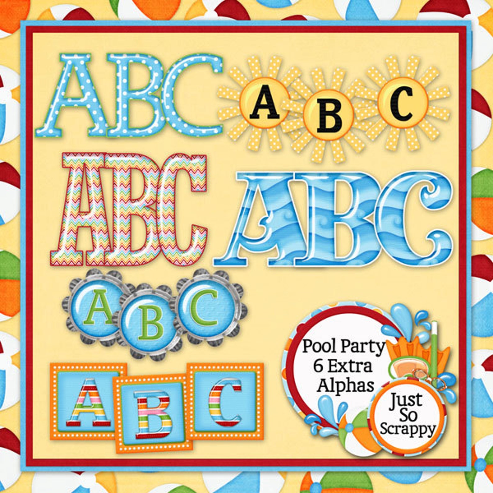 Alphabets - Pool Party Digital Scrapbook Kit Extra Alphabets - Digital ...