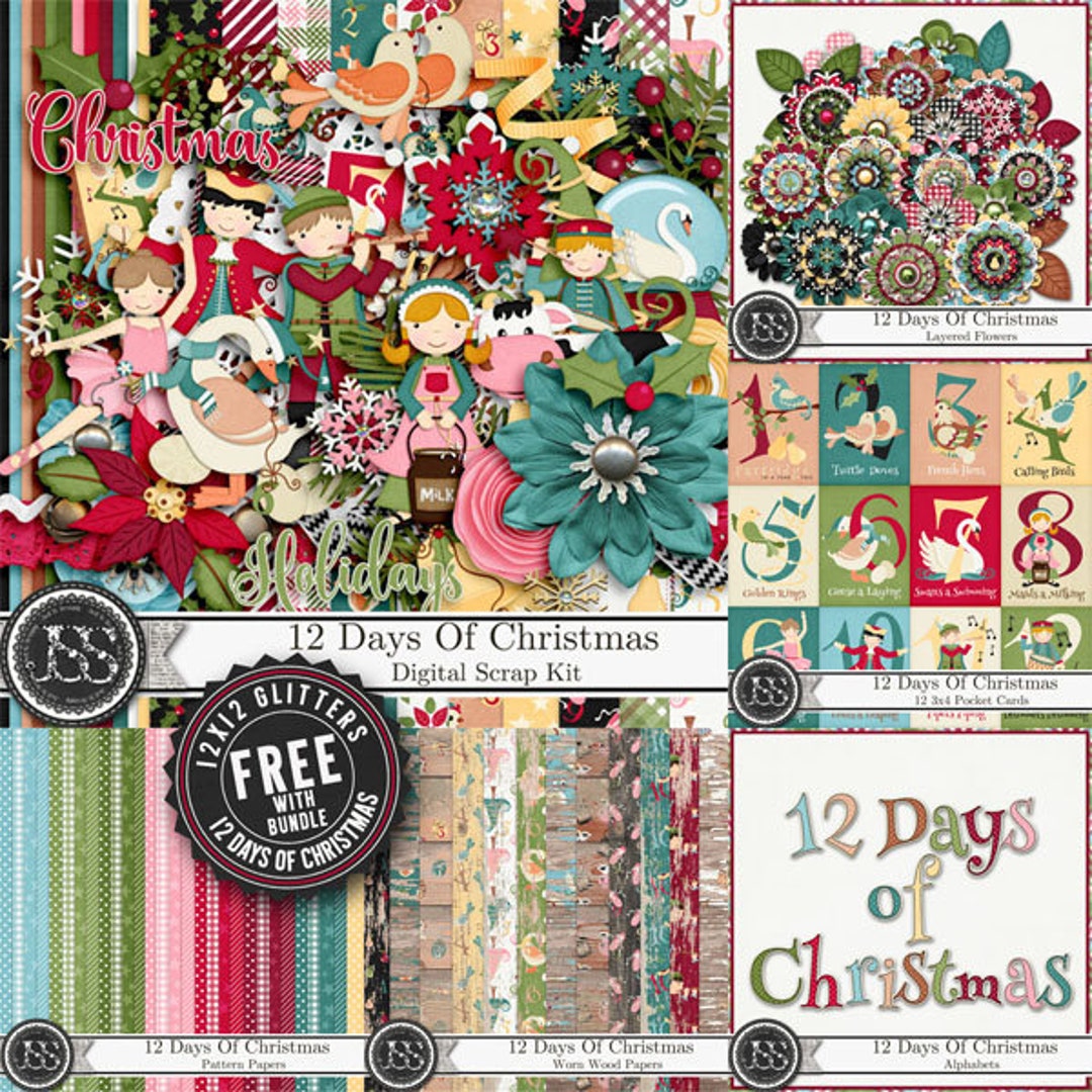 12 Days of Christmas 12x12 Digital Scrapbook Kit Bundle, Holiday ...
