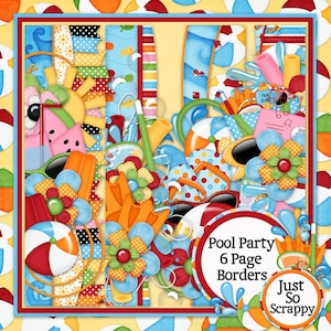 Pool Party Digital Scrapbook Kit Page Borders Digital - Etsy