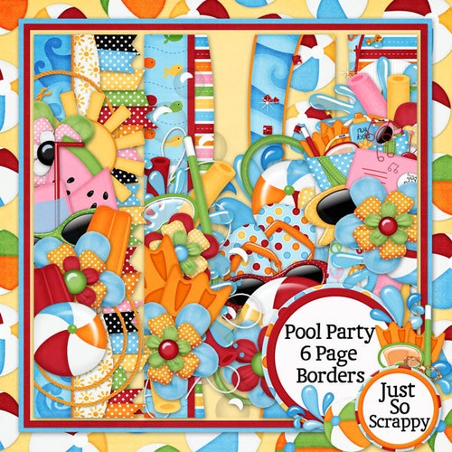 Pool Party Digital Scrapbook Kit Page Borders Digital - Etsy