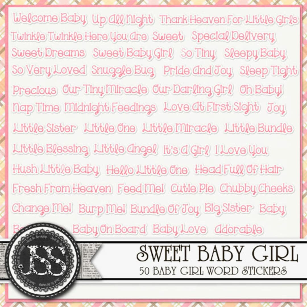 Sweet Baby Girl Word Stickers for Digital Scrapbooking and Paper ...