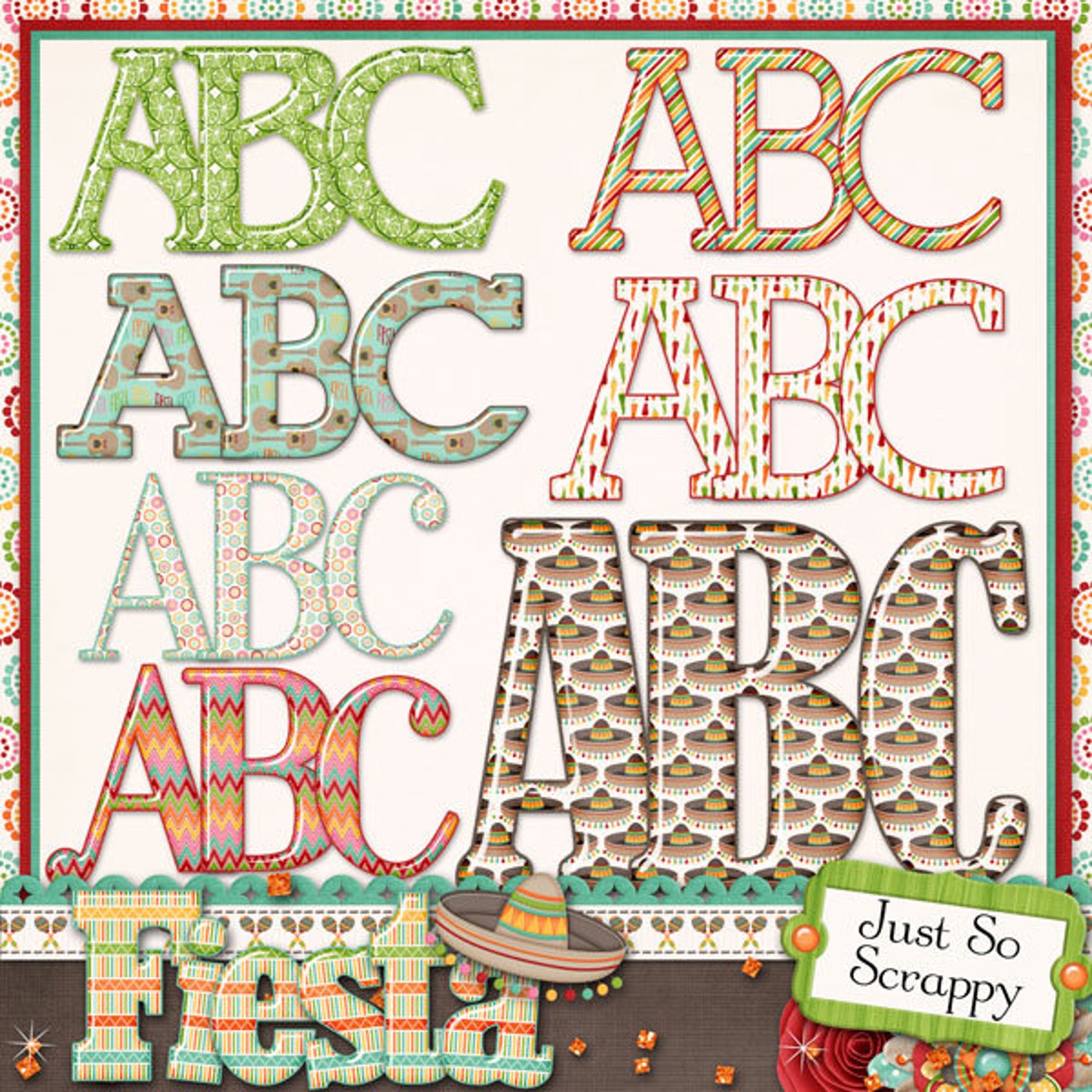 Fiesta Alphabets for Digital Scrapbooking - Etsy