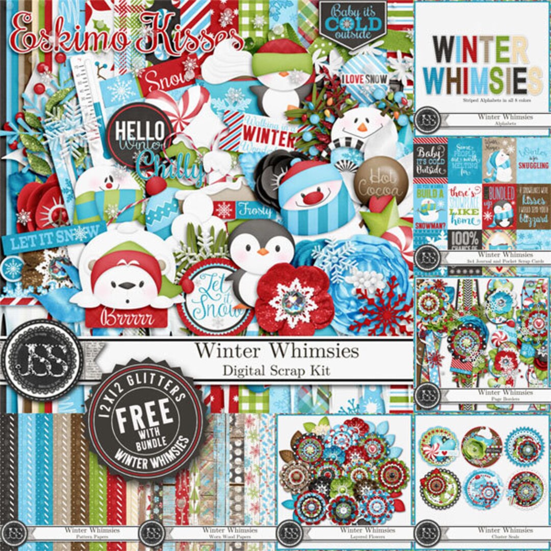 Winter Whimsies 12x12 Digital Scrapbooking Bundle Kit,snow Season ...
