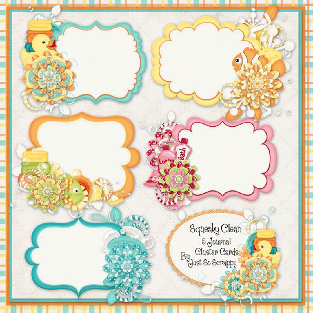 Squeaky Clean Digital Scrapbook Kit Journal Cluster Cards - Digital ...