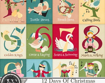 12 DAYS OF CHRISTMAS Digital Printable Collage Sheet - Etsy