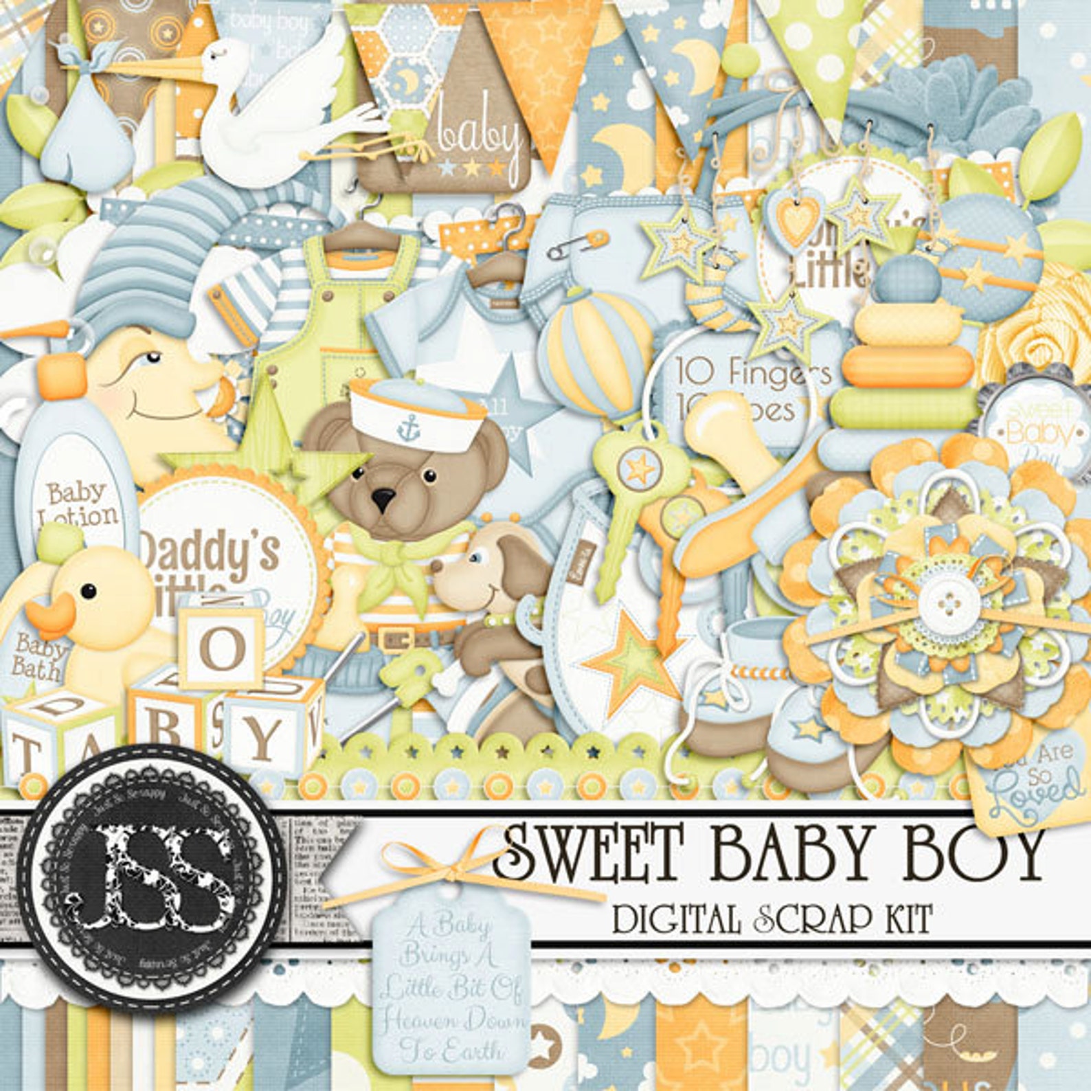 Sweet Baby Boy Digital Scrapbook Kit for Digital Scrapbooking and Paper ...