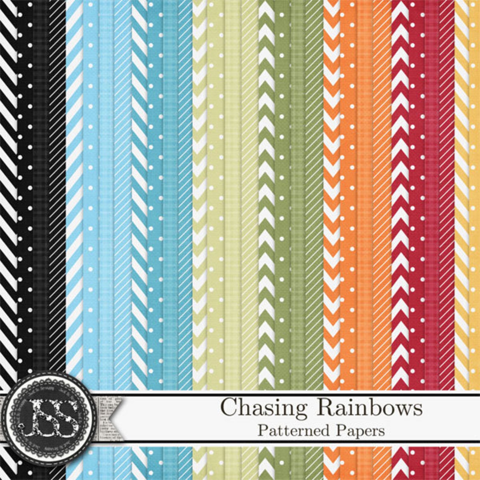 Chasing Rainbows Pattern Papers, Digital Scrapbooking Kit, Patterns and ...