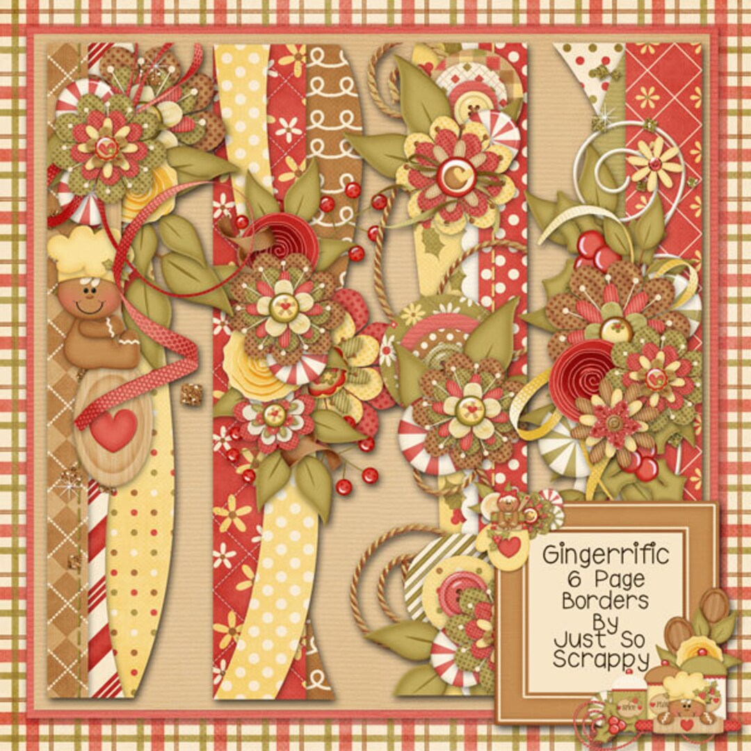 Christmas Gingerrific Digital Scrapbook Kit, Page Borders, Holiday ...