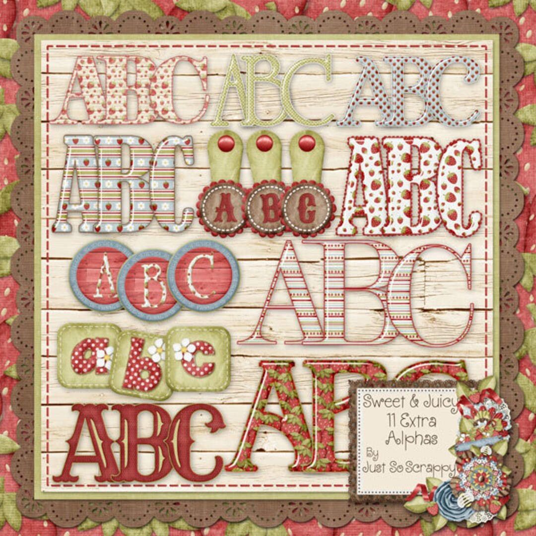 Sweet and Juicy Strawberry 11 Alphabets Digital Scrapbooking - Etsy