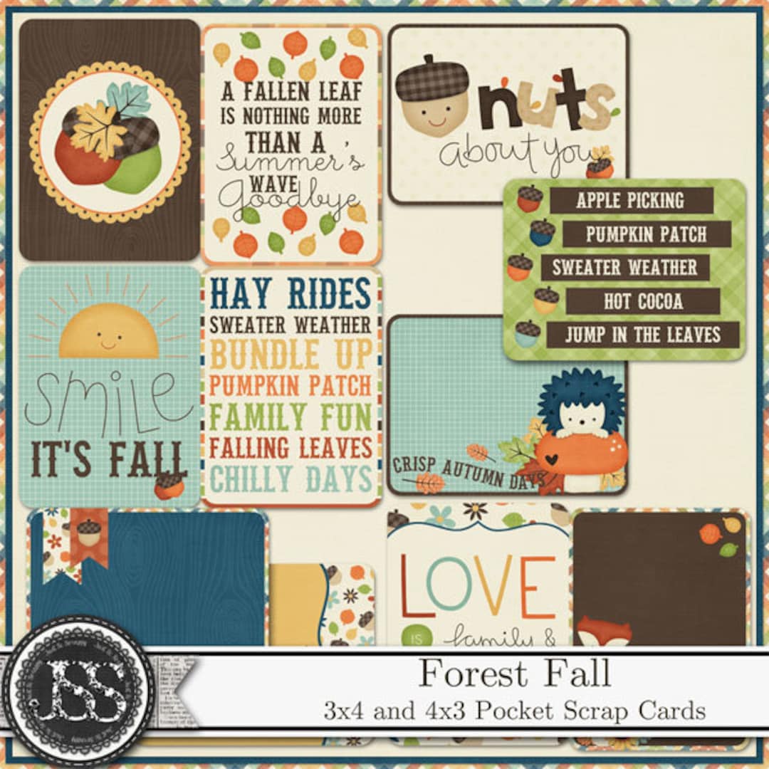 Forest Fall Autumn Pocket Scrap Cards, Digital Scrapbook Kit ...