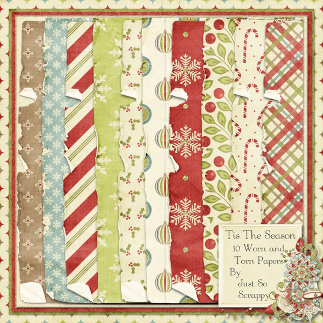 Christmas, Holiday, Tis the Season, Worn and Torn Papers Digital ...