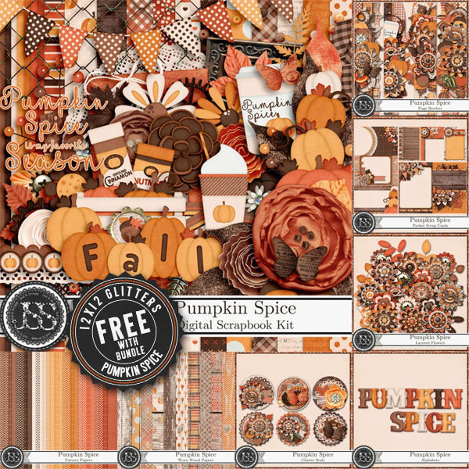 Pumpkin Spice Fall Autumn Digital Scrapbook Kit Bundle - Etsy