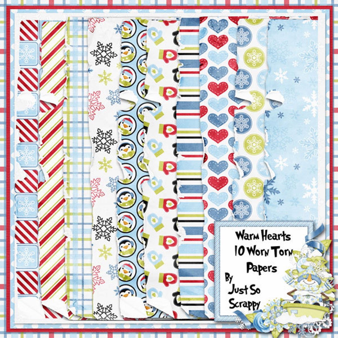 Warm Hearts Digital Scrapbook Kit Worn and Torn Papers - Digital ...