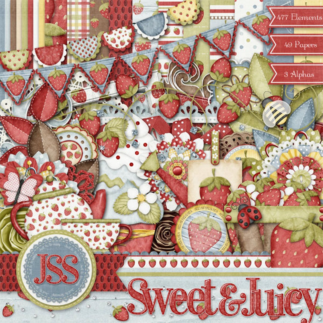 Sweet and Juicy Strawberry Digital Scrapbooking Kit - Etsy